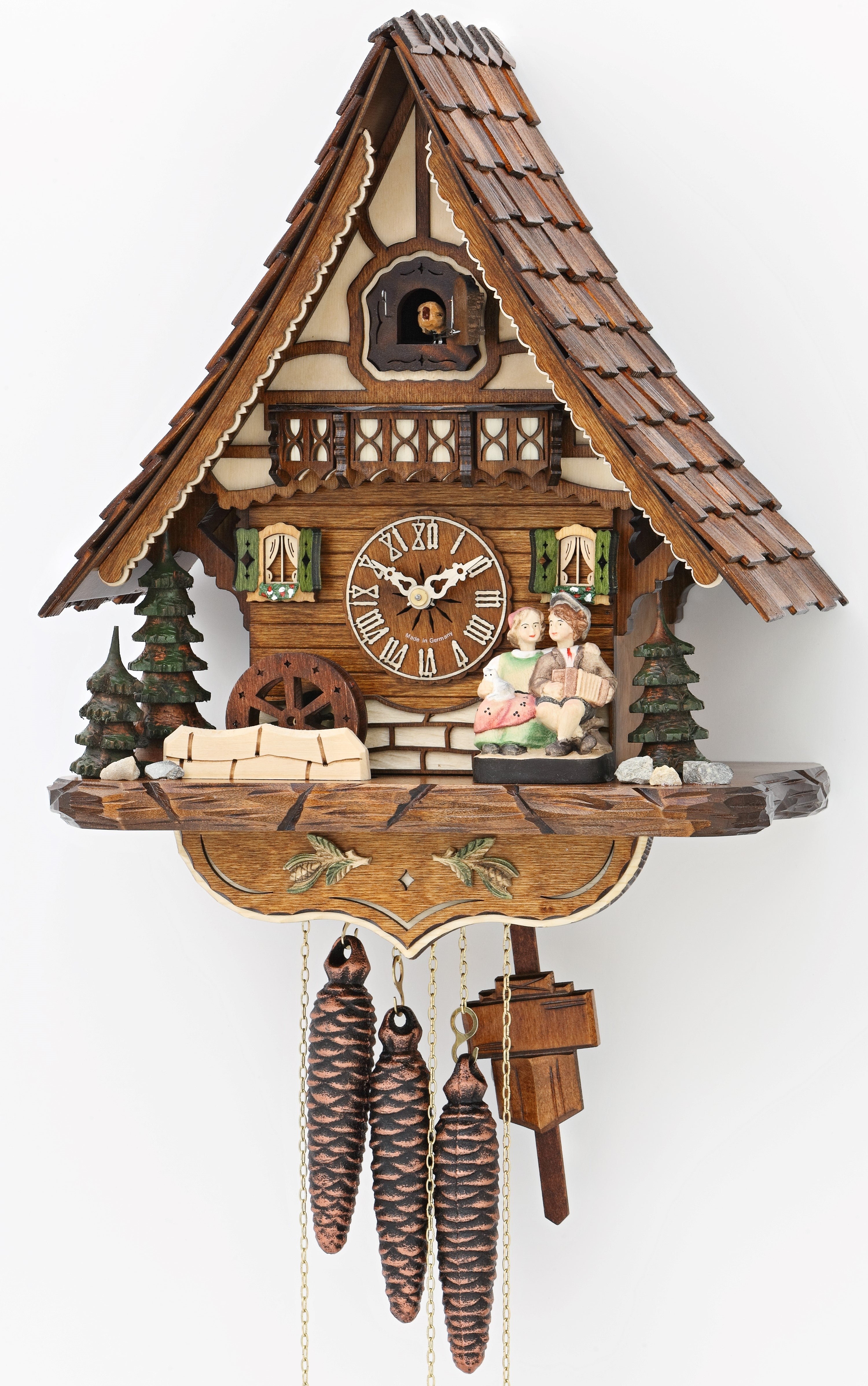 Cuckoo Clock - Chalet-Style - 1-Day Movement with Moving Mill Wheel ...