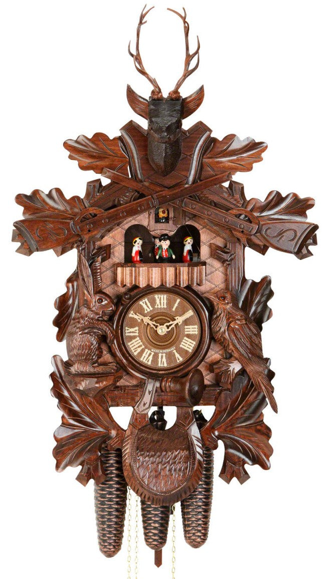 Cuckoo Clock with Hunting Scene: Riffles, Rabbit - Handcrafted Art ...